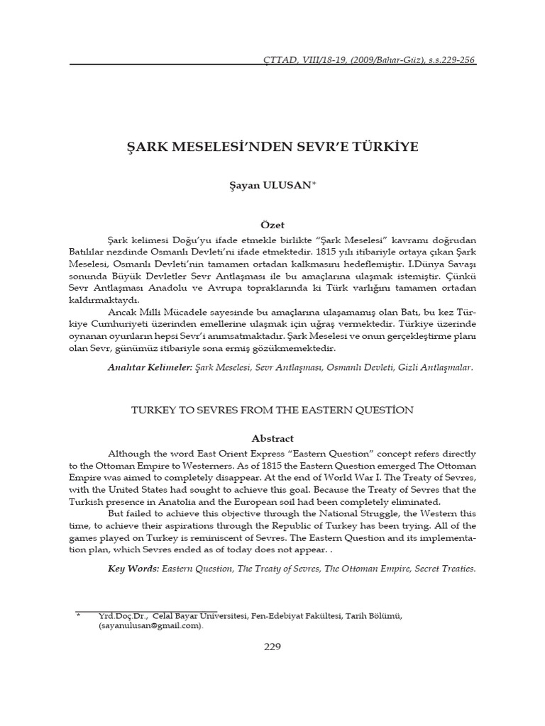 Turkey To Sevres From The Eastern Questi̇on | PDF