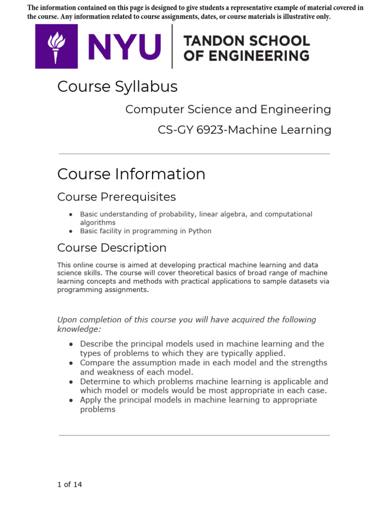 Machine Learning Official Syllabus | PDF | Academic Dishonesty ...