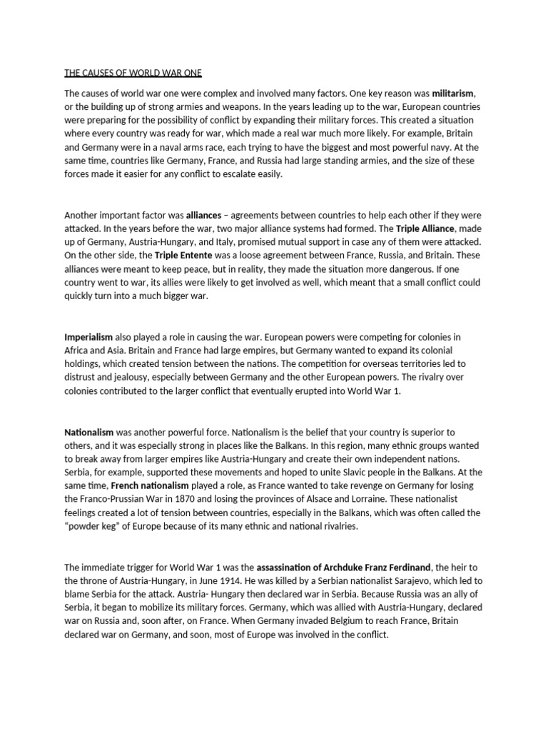 Main Causes of World War One | PDF | World War I | Austria Hungary
