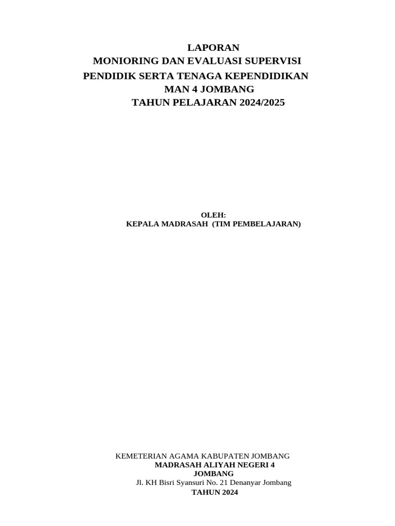 Laporan Evaluasi Pelaksanaan Dan Hasil Supervisi Guru Dan Karyawan 2022 | PDF
