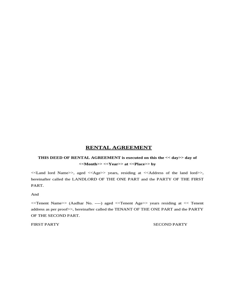 Rental Agreement Format | PDF | Leasehold Estate | Lease