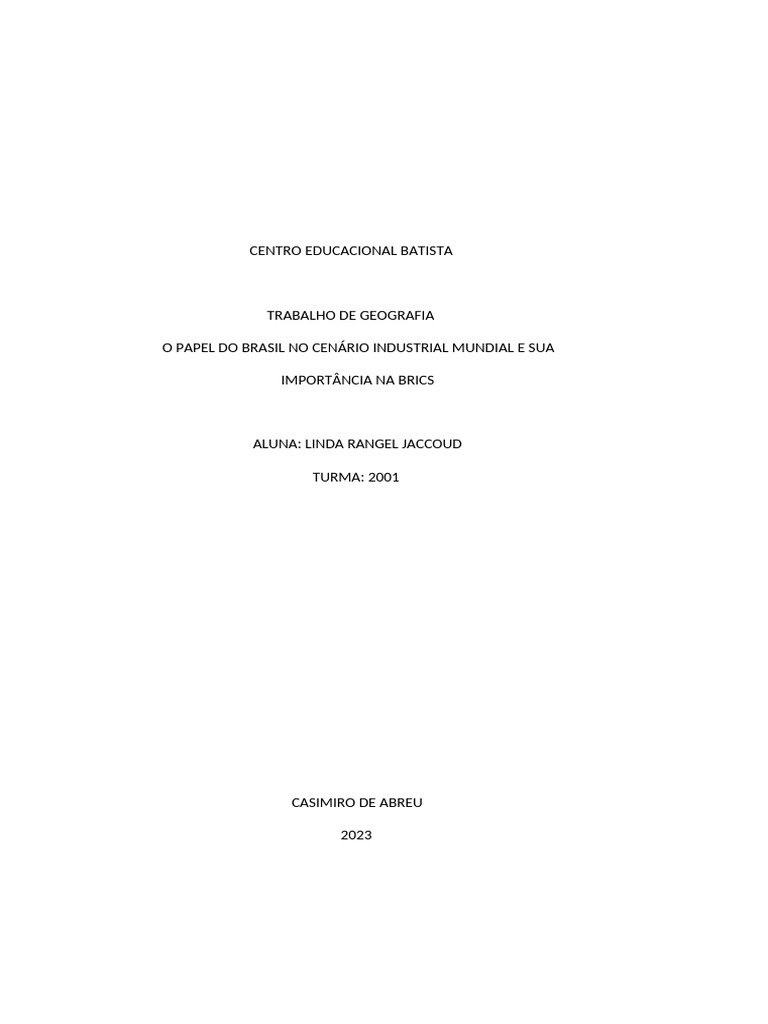 TRABALHO DE GEOGRAFIA- LINDA RANGEL JACCOUD | PDF | Brasil | Economia