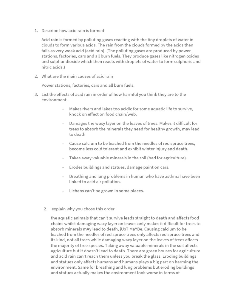 Describe How Acid Rain Is Formed | PDF | Environmental Issues | Natural ...