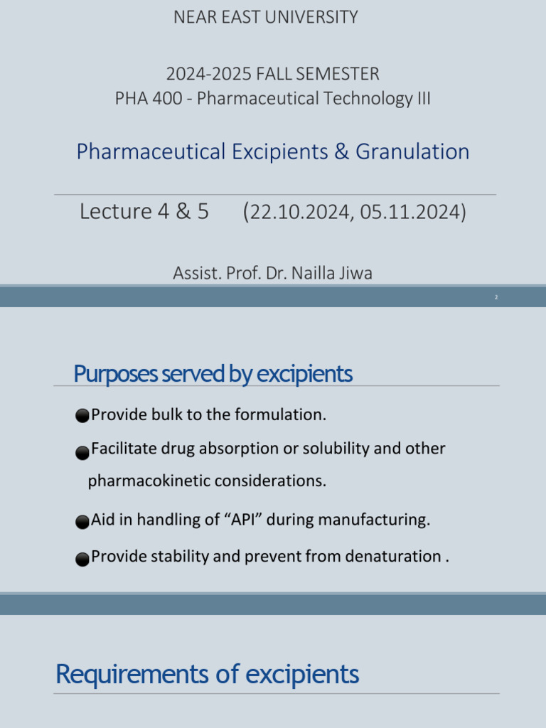 2024-2025 Fall Techno III L4 Excipients and Granulation | PDF | Tablet ...