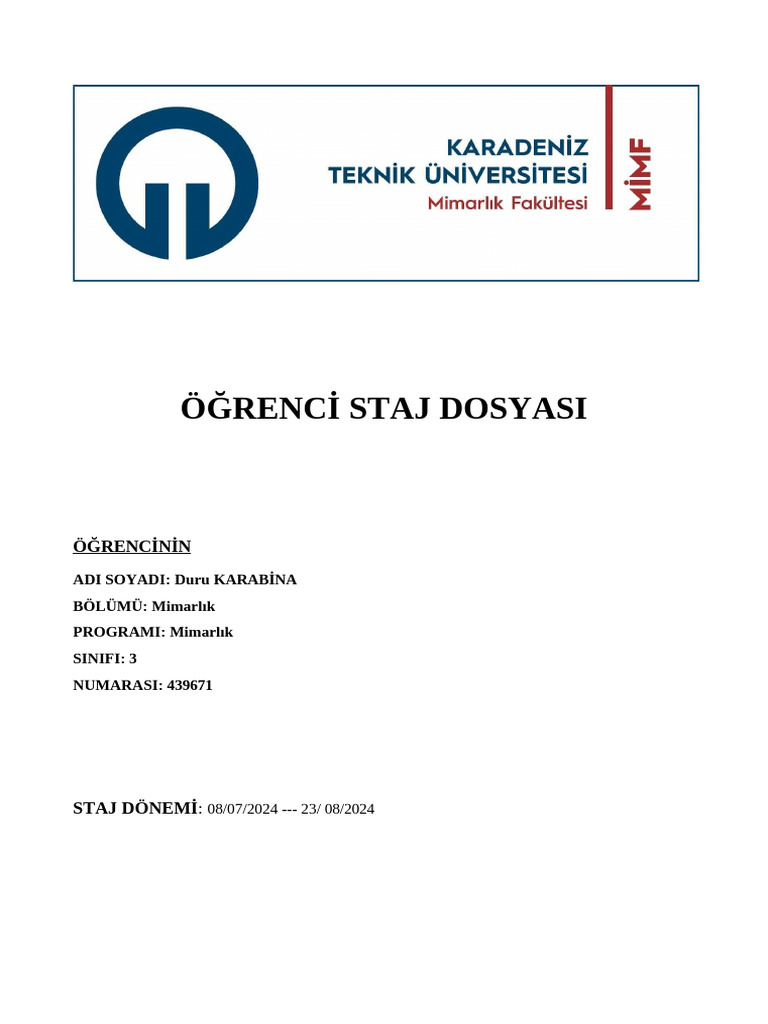Staj Defteri (Şantiye) | PDF