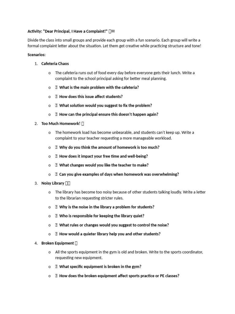 Student Complaint Letters to Principal | PDF