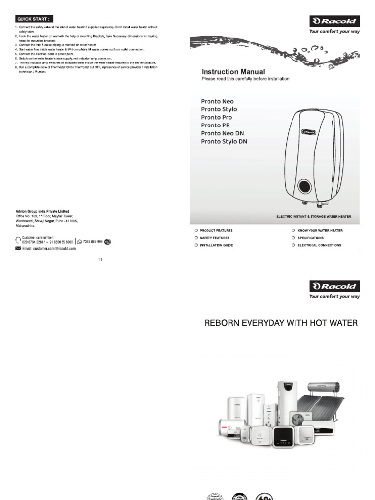 Racold Pronto Neo Manual | PDF