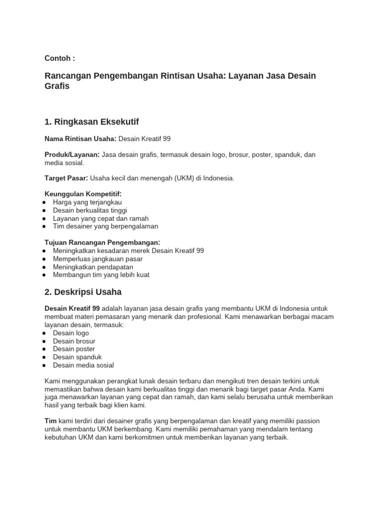 CONTOH RANCANGAN Pengembanagan Rintisan Usaha | PDF