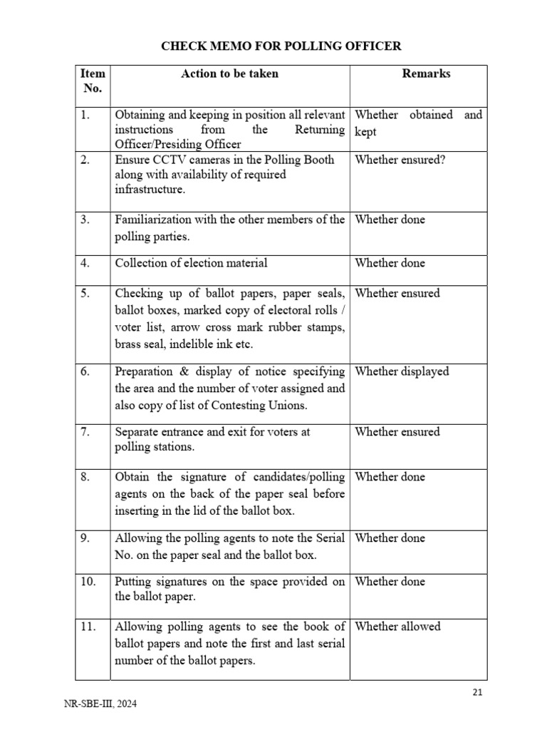 Check Notes for Polling Officer | PDF | Elections | Voting