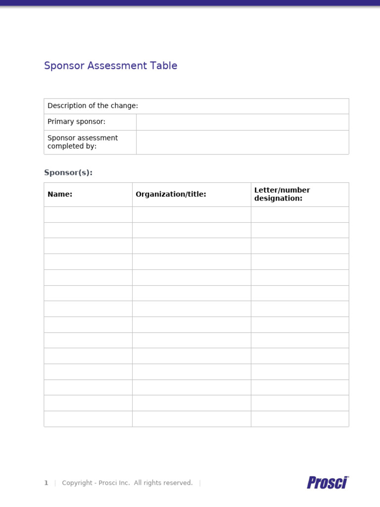 Prosci Sponsor Assessment Table | PDF