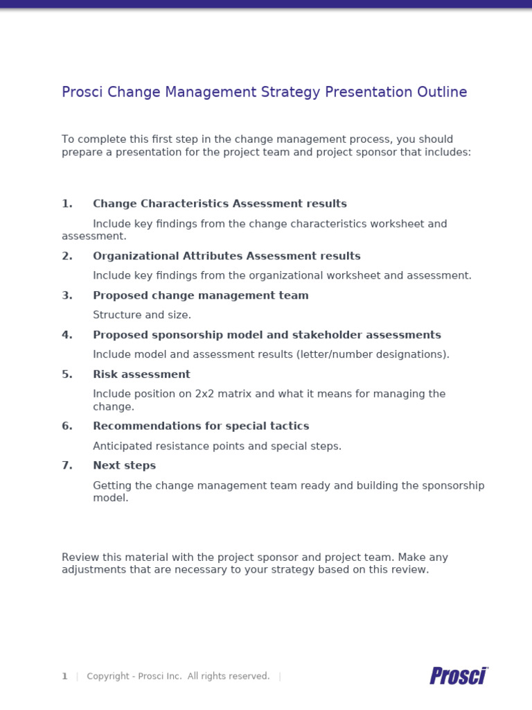 Prosci CM Strategy Presentation Outline | PDF