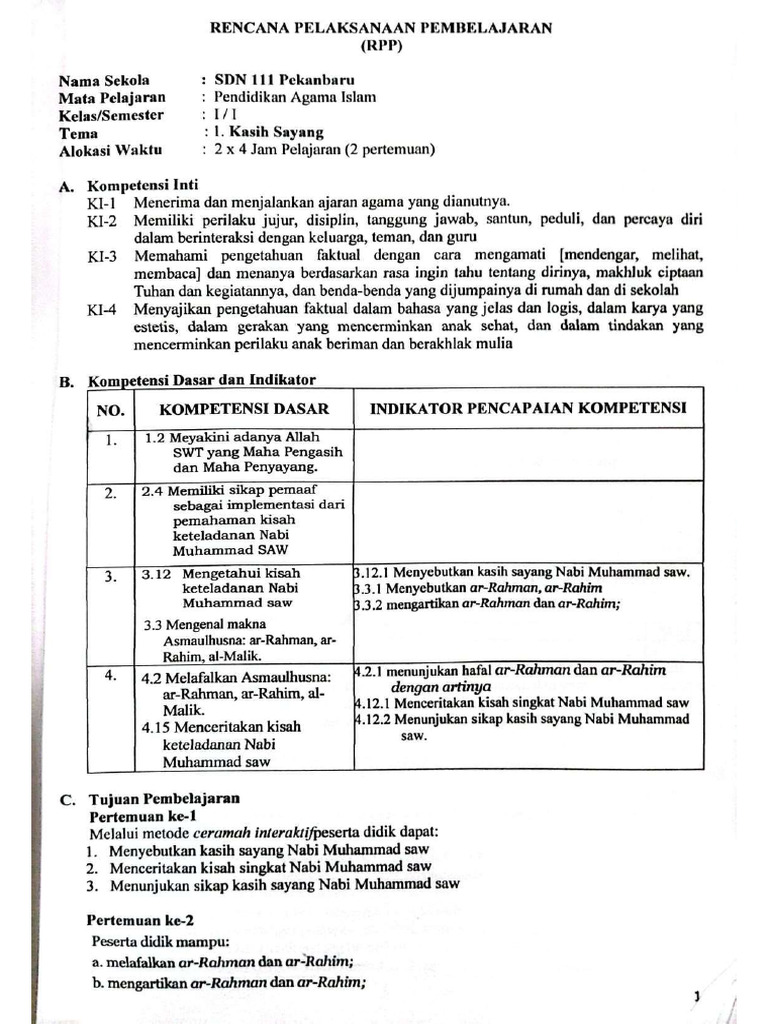 RPP Kelas 1 Semester 1 Tahun 2018-2019 - Compressed - Compressed-1-32!1!5 | PDF