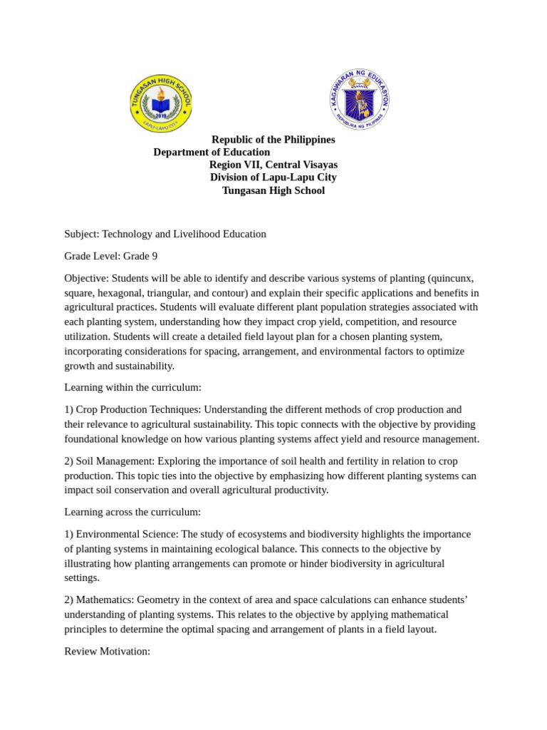 TLE 9 AFA LESSON 1 LESSON PLAN FINAL | PDF | Sustainability ...
