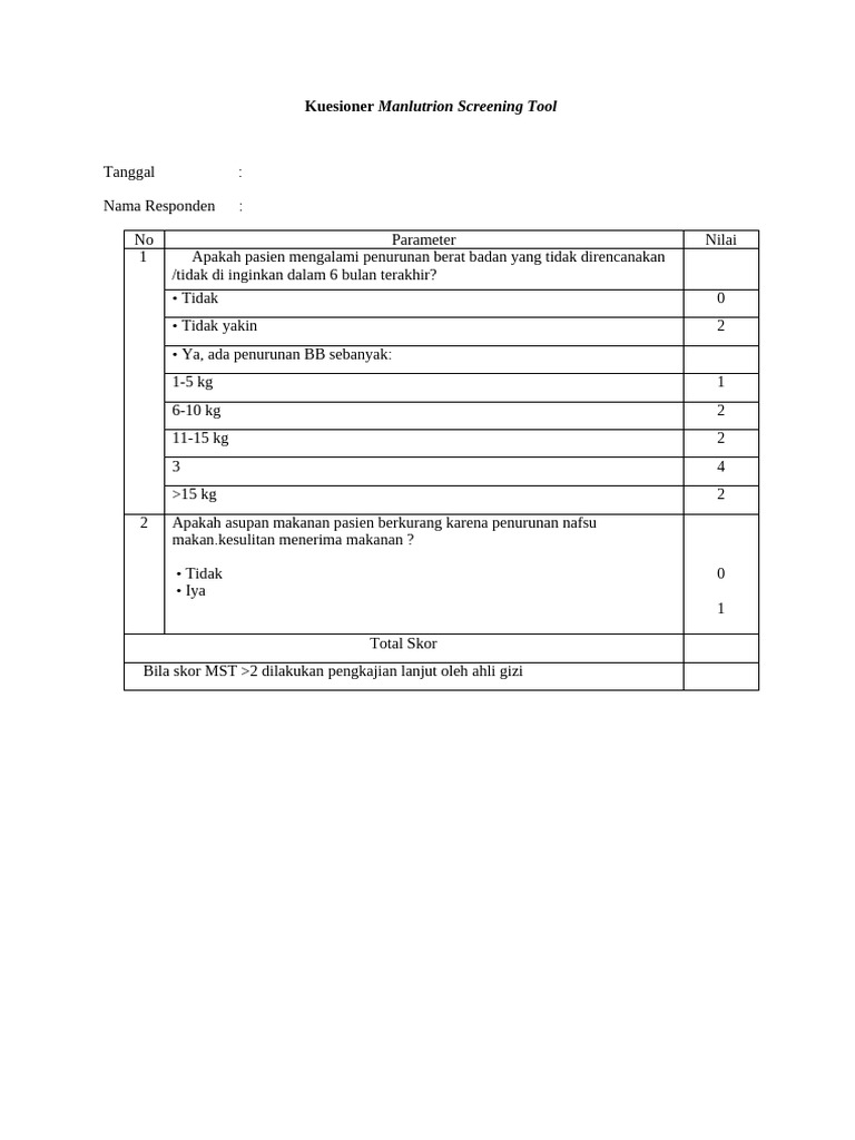 Kuesioner Manlutrion Screening Tool | PDF