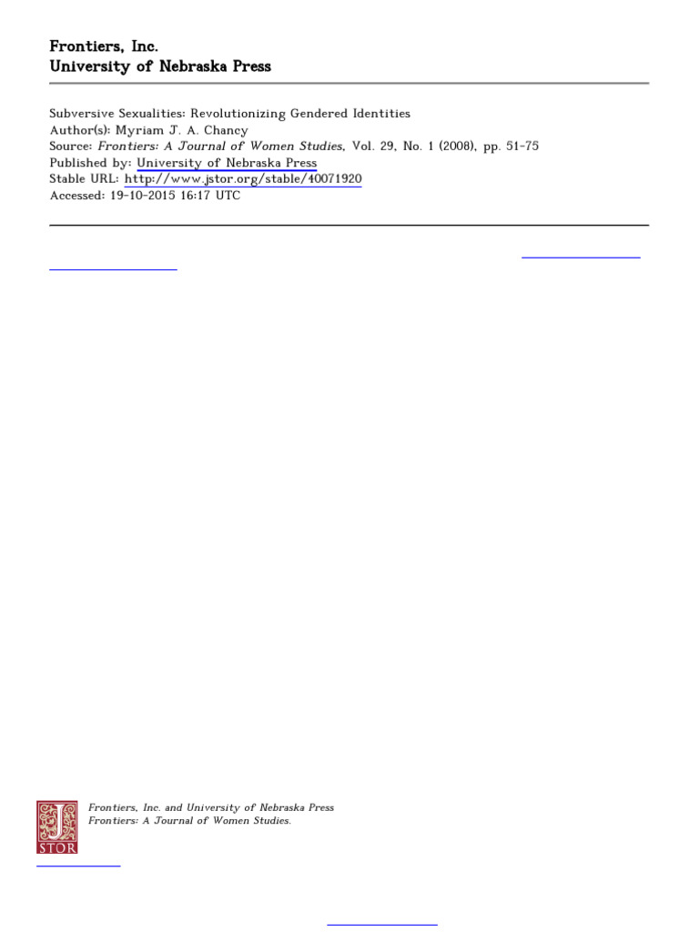 Chancy - Subversive SexualitiesRevolutionizingGenderedIdentities | PDF ...