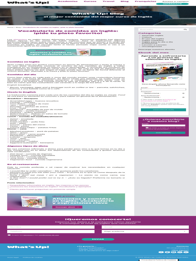 Vocabulario de comidas en inglés ¡pide tu plato favorito! What's Up! | PDF | Cocina | Cocina ...