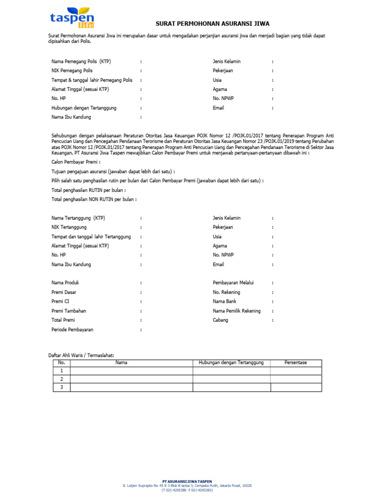 SPAJ TBL-To Taspenssurance | PDF
