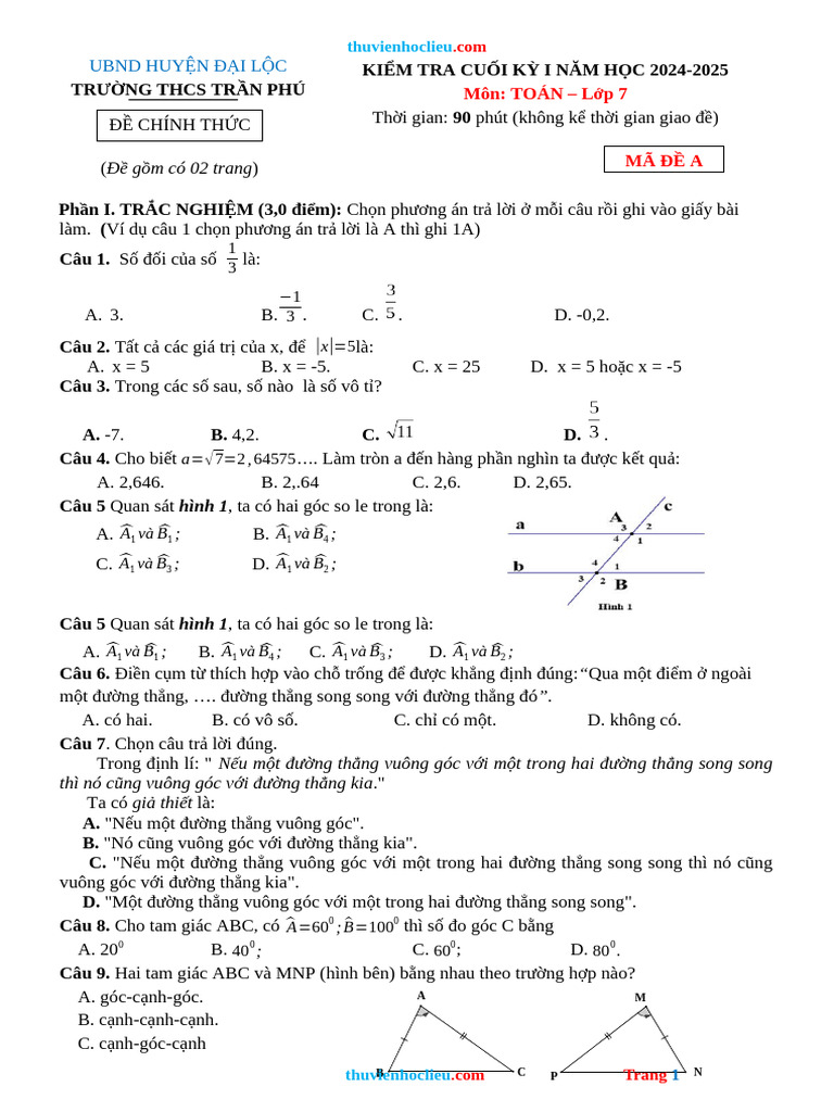 Bo 30 de Kiem Tra Cuoi HK1 Toan 7 KNTT 24 25 | PDF