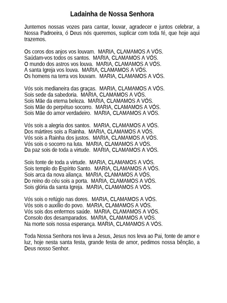 Ladainha de Nossa Senhora: Clamamos a Vós | PDF