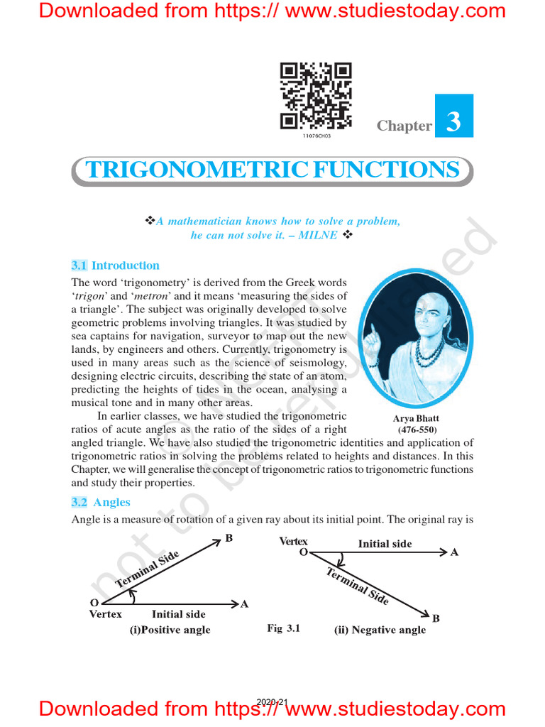 NCERT Class 11 Maths Trigonometric Functions Questions | PDF | Trigonometric Functions | Angle