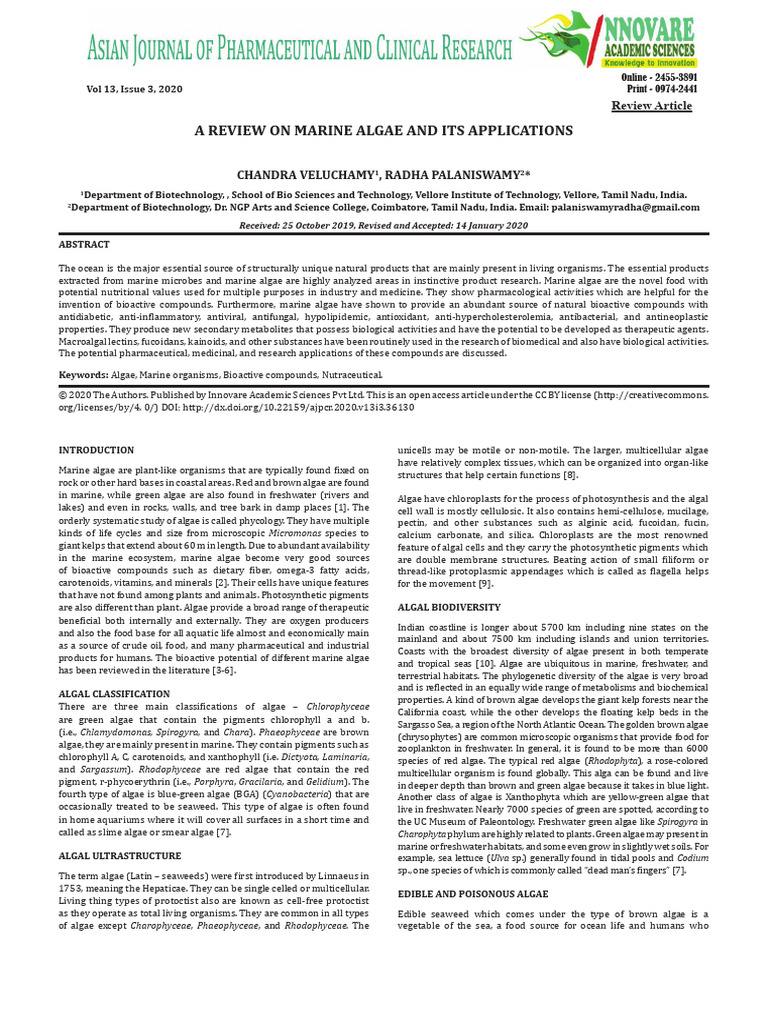 A Review On Marine Algae and Its Applica | PDF | Algae | Foods