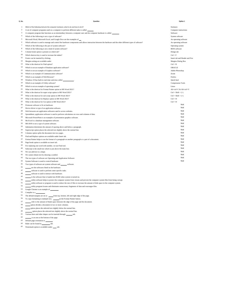 Project Quiz Pdf Microsoft Word Software