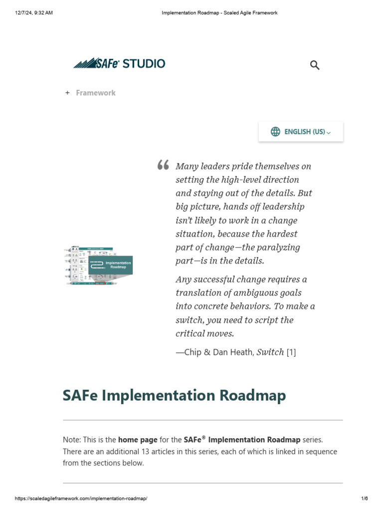 Implementation Roadmap - Scaled Agile Framework | PDF | Change Management | Leadership