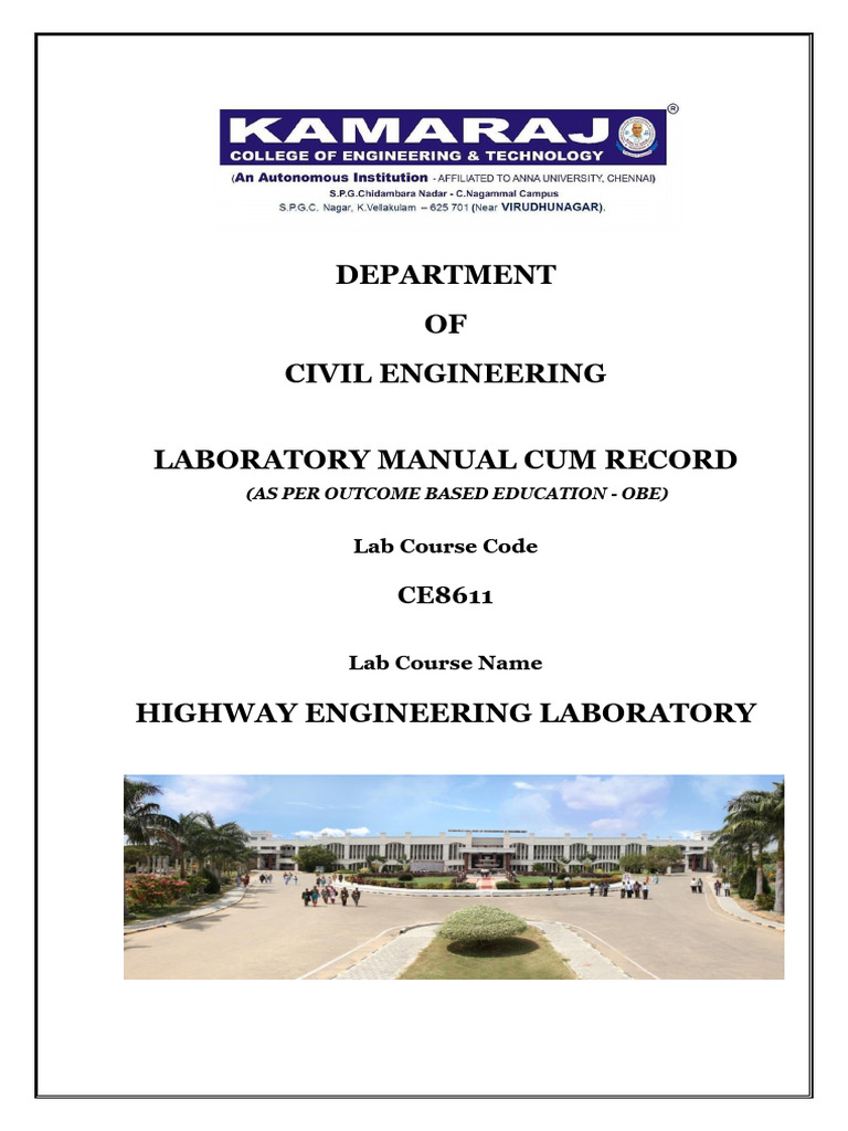 Highway and Airport Engg. Lab Manual | PDF