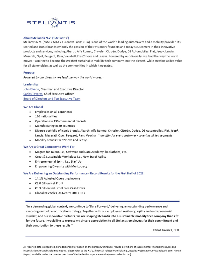 Stellantis Overview September 2022 - 220925 | PDF | Vehicle Industry ...