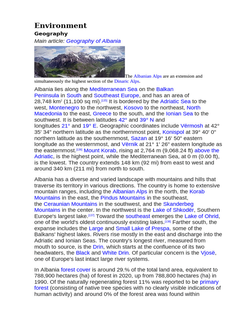 Environment of albania | PDF | Albania | Physical Geography