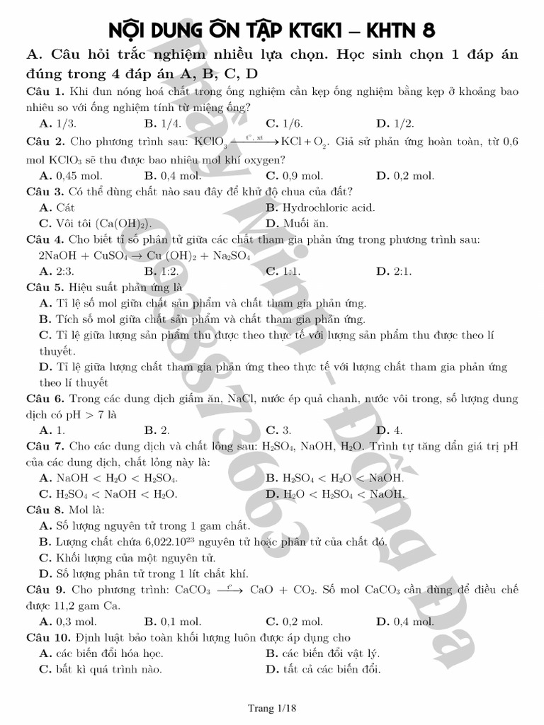 On Tap KTGK1 - KHTN 8 | PDF