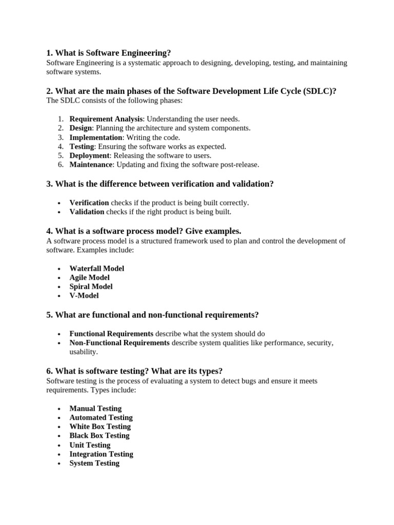 SE-LAB-2-1 Viva Questions | PDF | Software Testing | Software ...