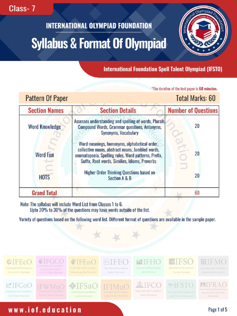 IFSTO Syllabus Class 7 | PDF