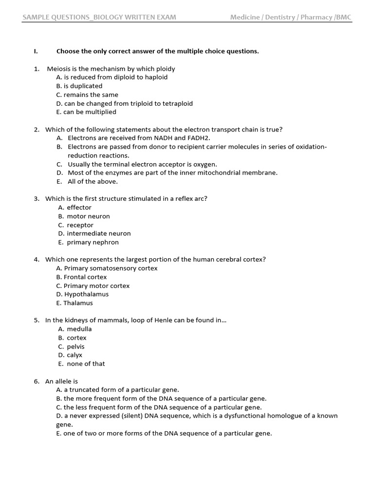 Biology Med Sample 1 1 | PDF | Biosynthesis | Ploidy