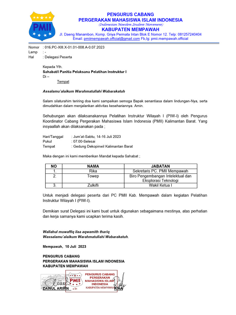 SURAT DELEGASI PESERTA | PDF