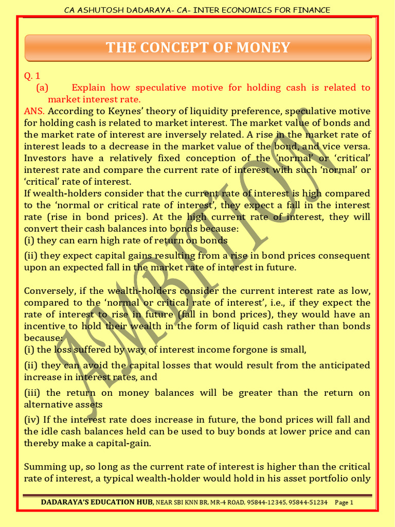 Speculative Cash Demand in Economics | PDF | Demand For Money | Money ...