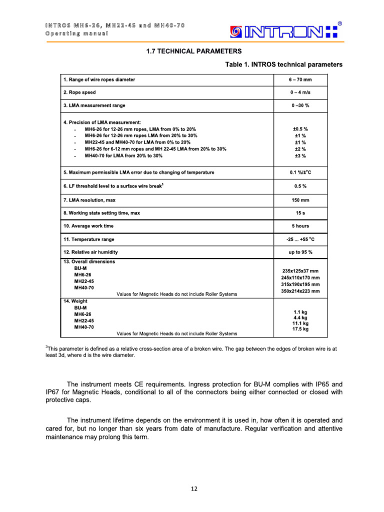 Technical Parameters - INTROS | PDF