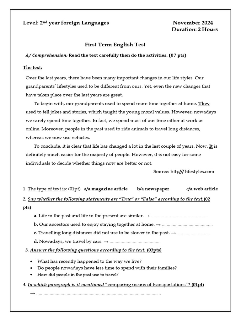 Dzexams 2as Anglais 276808 | PDF | Adjective | Verb