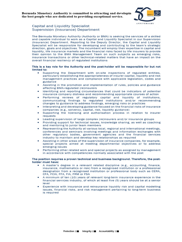 BMA Capital and Liquidity Specialist | PDF | Insurance | Regulatory ...