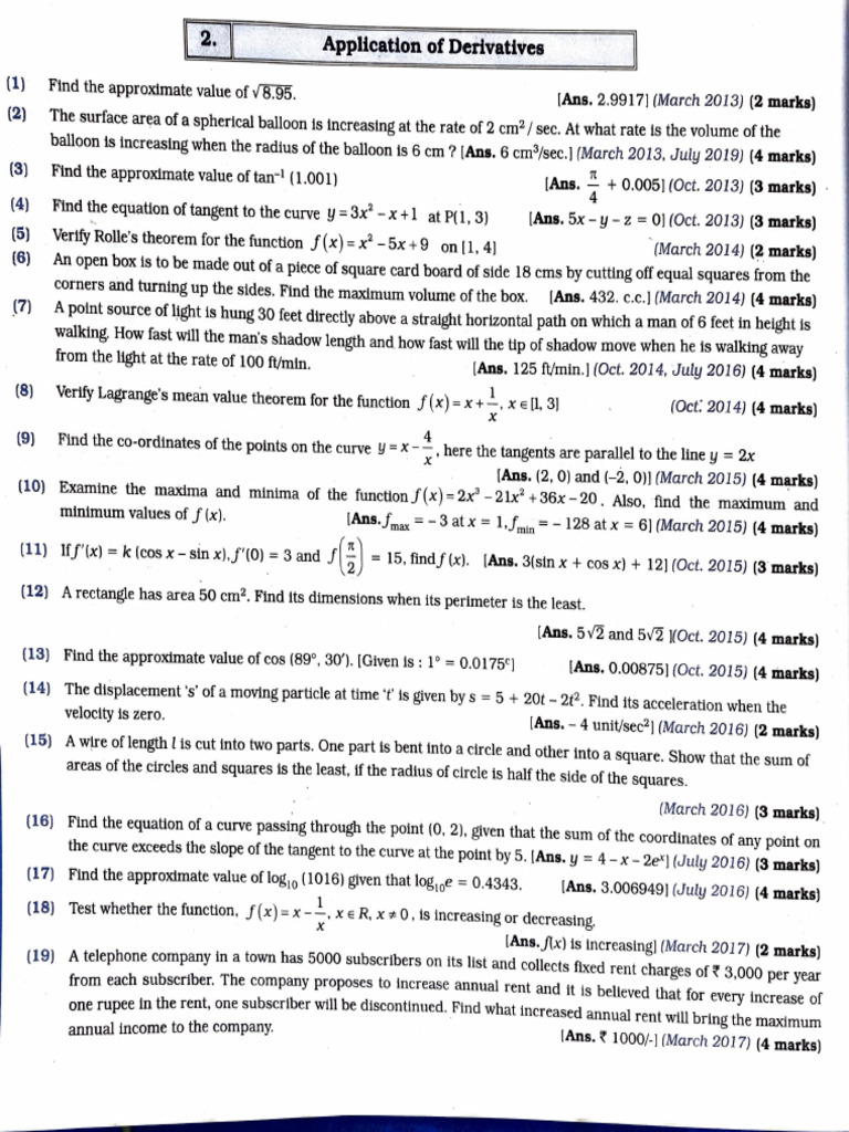PYQ Aplications of Derivatives | PDF | Area | Circle
