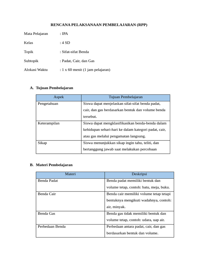 Rencana Pelaksanaan Pembelajaran Ipa Kelas IV | PDF
