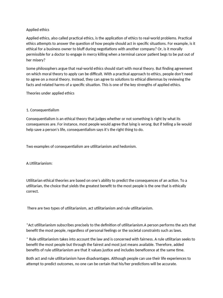 Applied Ethics | PDF | Psychological Egoism | Utilitarianism