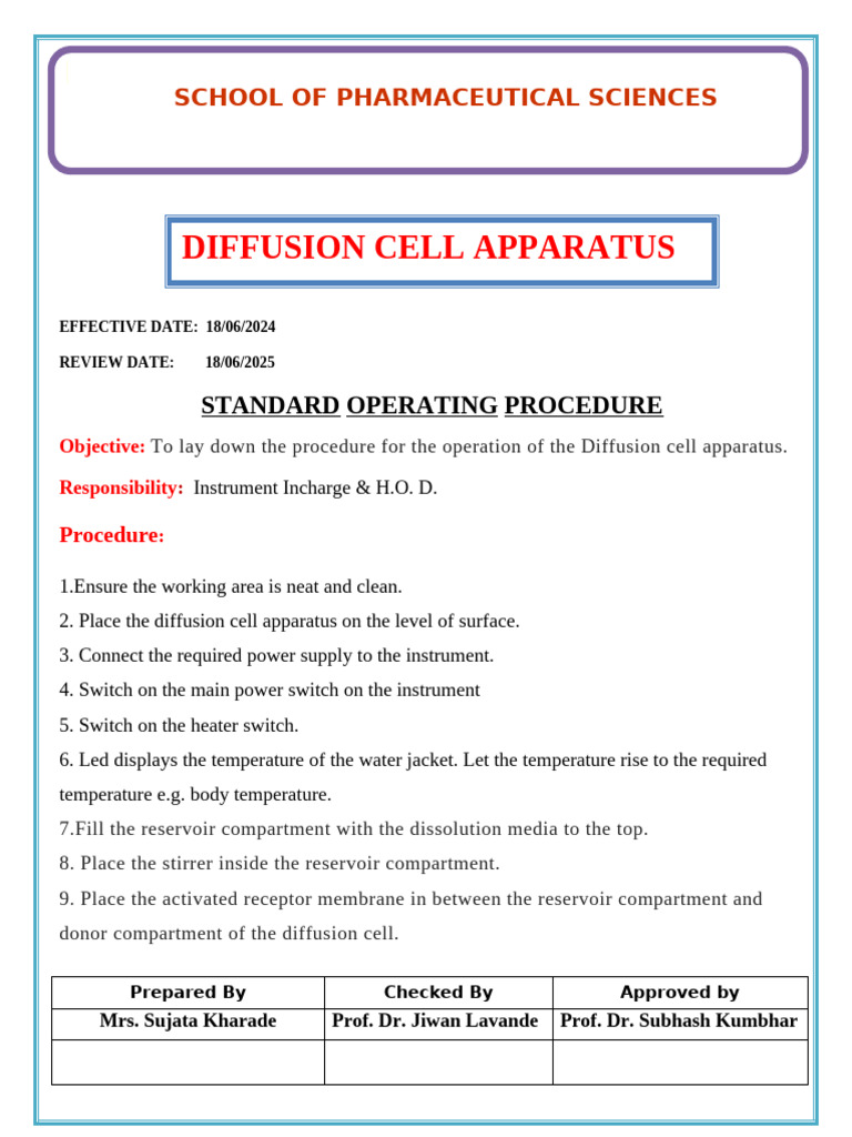 SOP Diffusion Cell Apparatus | PDF