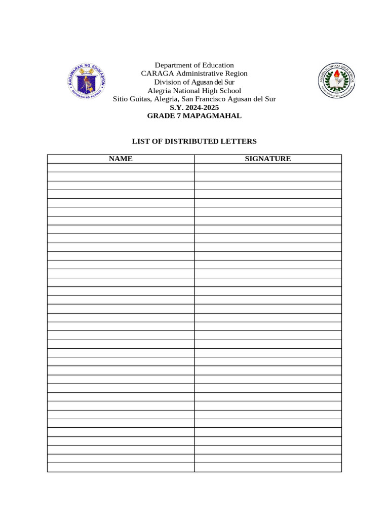 Grade 7 Letter Distribution List 2024-2025 | PDF