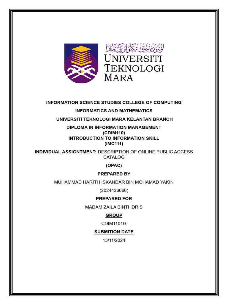 ASSIGNMENT IMC111 INDIVIDUAL | PDF | Libraries | Information Science