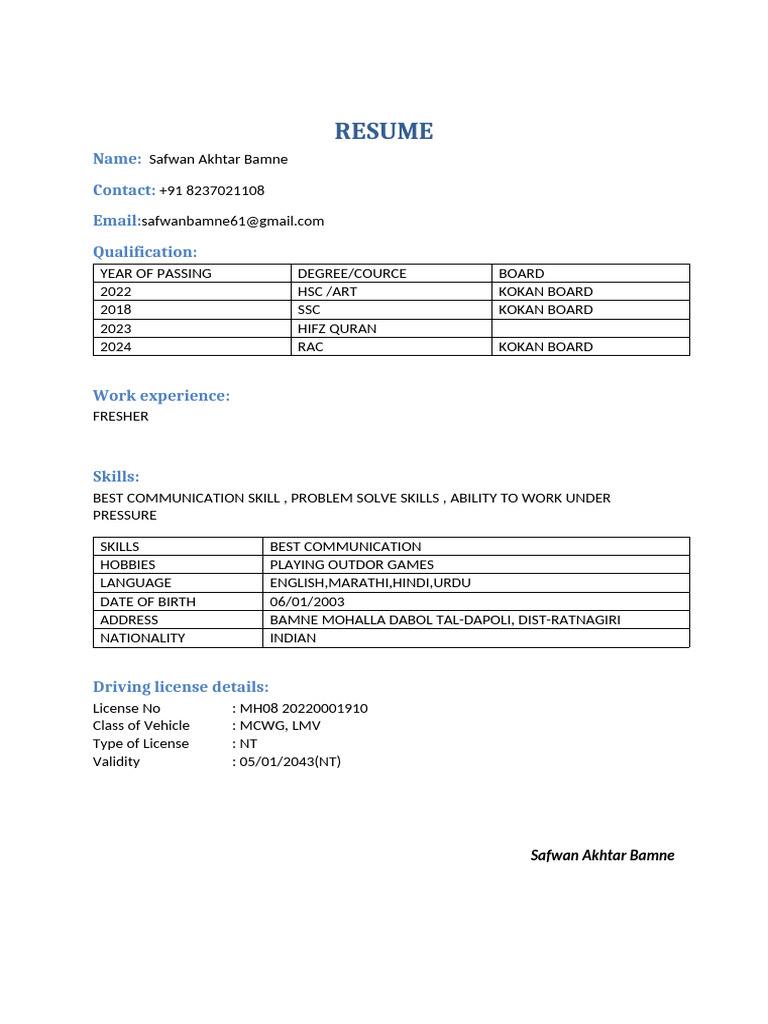 Safwan Resume New | PDF