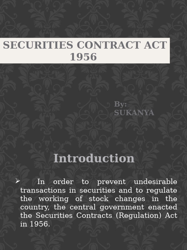 Overview of the Securities Contracts Act | PDF | Securities (Finance ...
