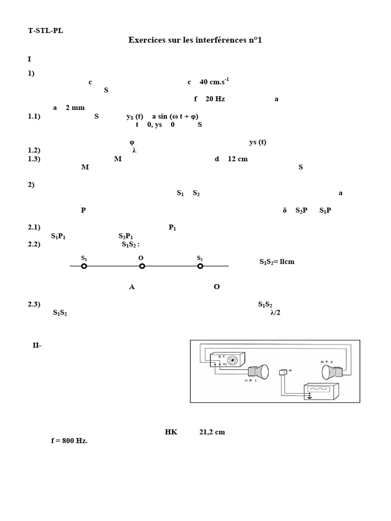 Exercices sur les interférences sonores et ondulatoires | PDF | Vagues ...