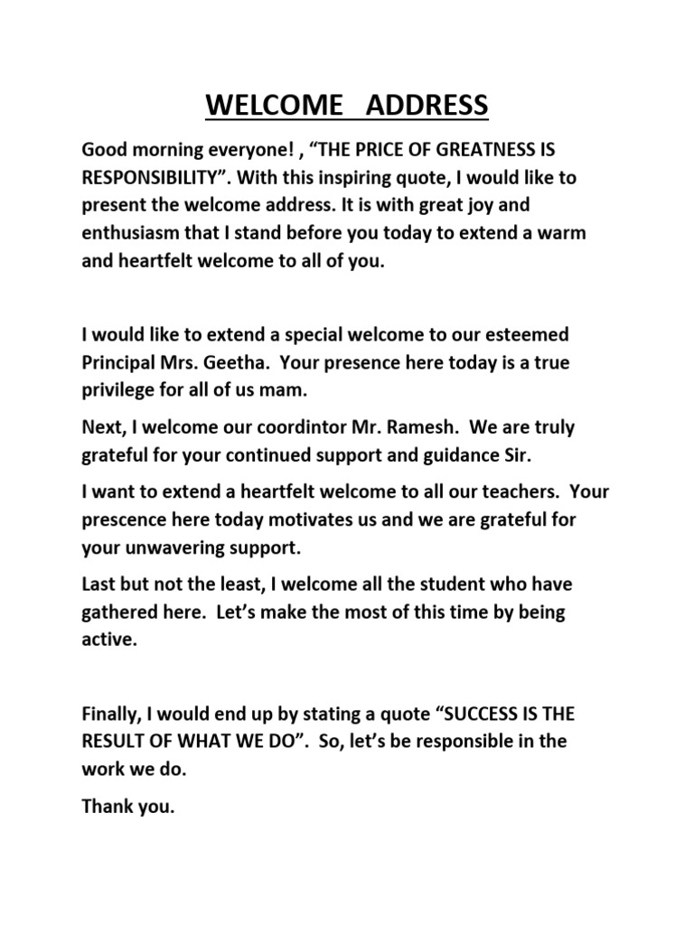 Welcome Address for School Event | PDF
