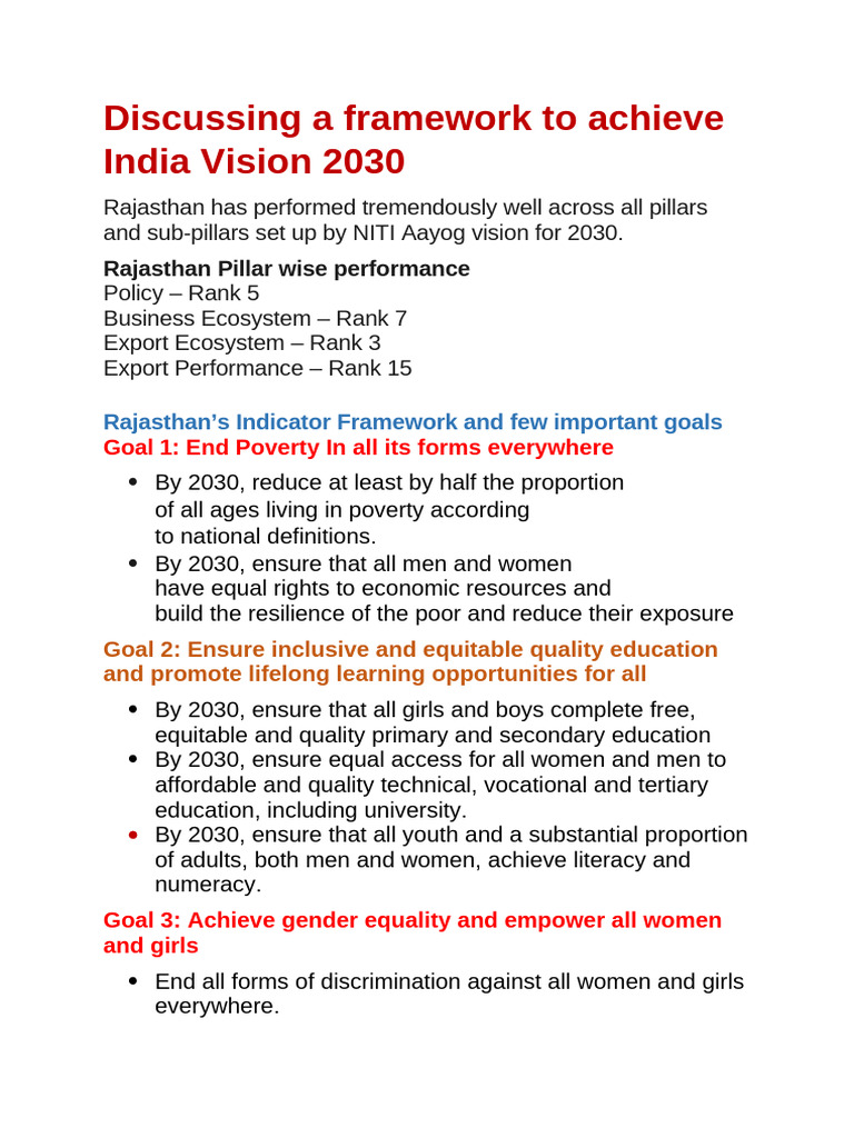 Sub Topic - India Vision 2030 | PDF | Economies